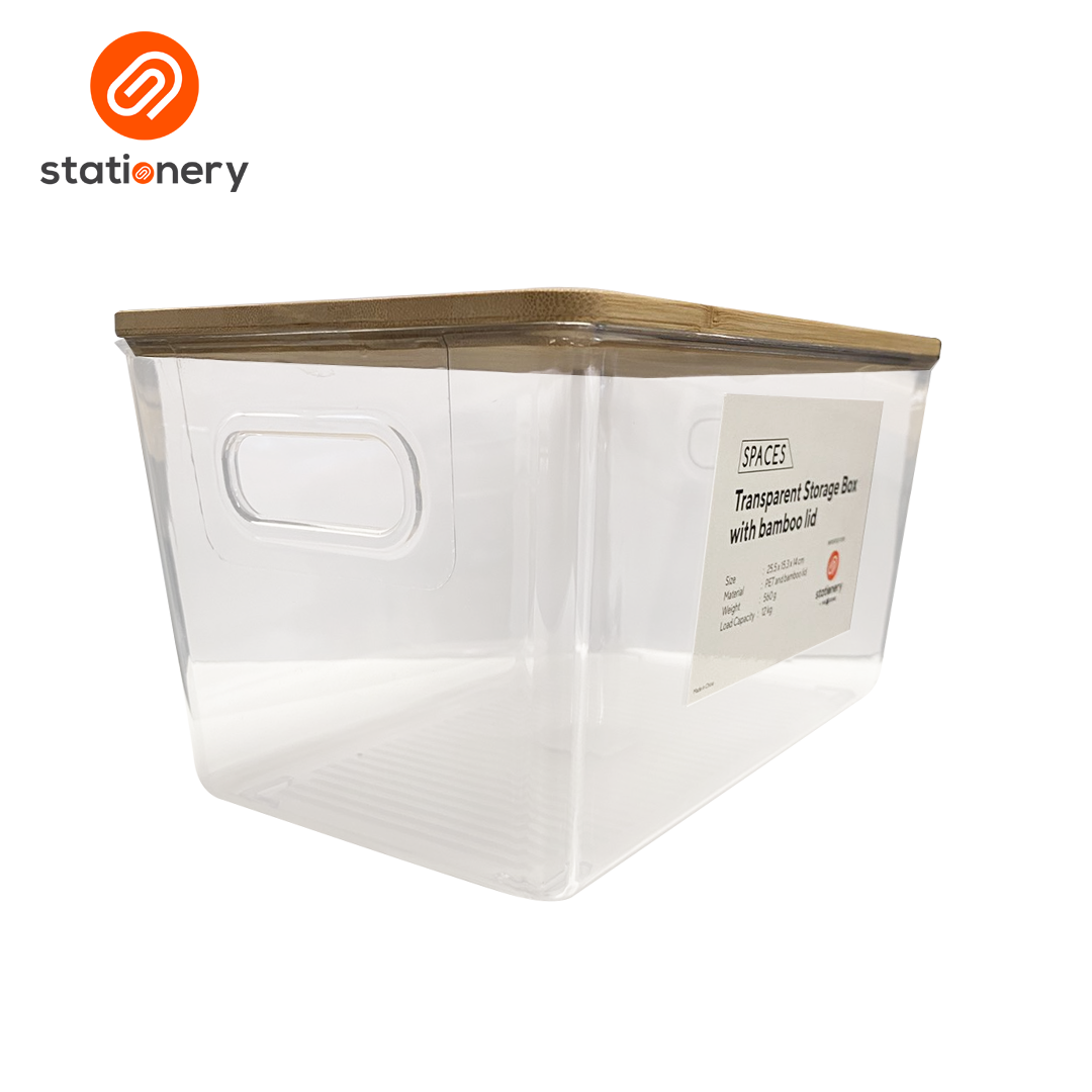 Spaces Transparent Storage Box with Wooden Lid – SM Stationery
