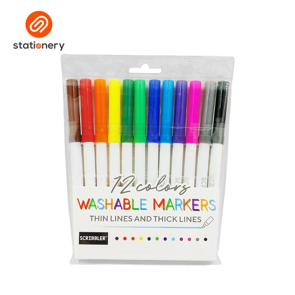 Scribbler Washable Thin & Thick Lines Markers 12 Colors – SM Stationery